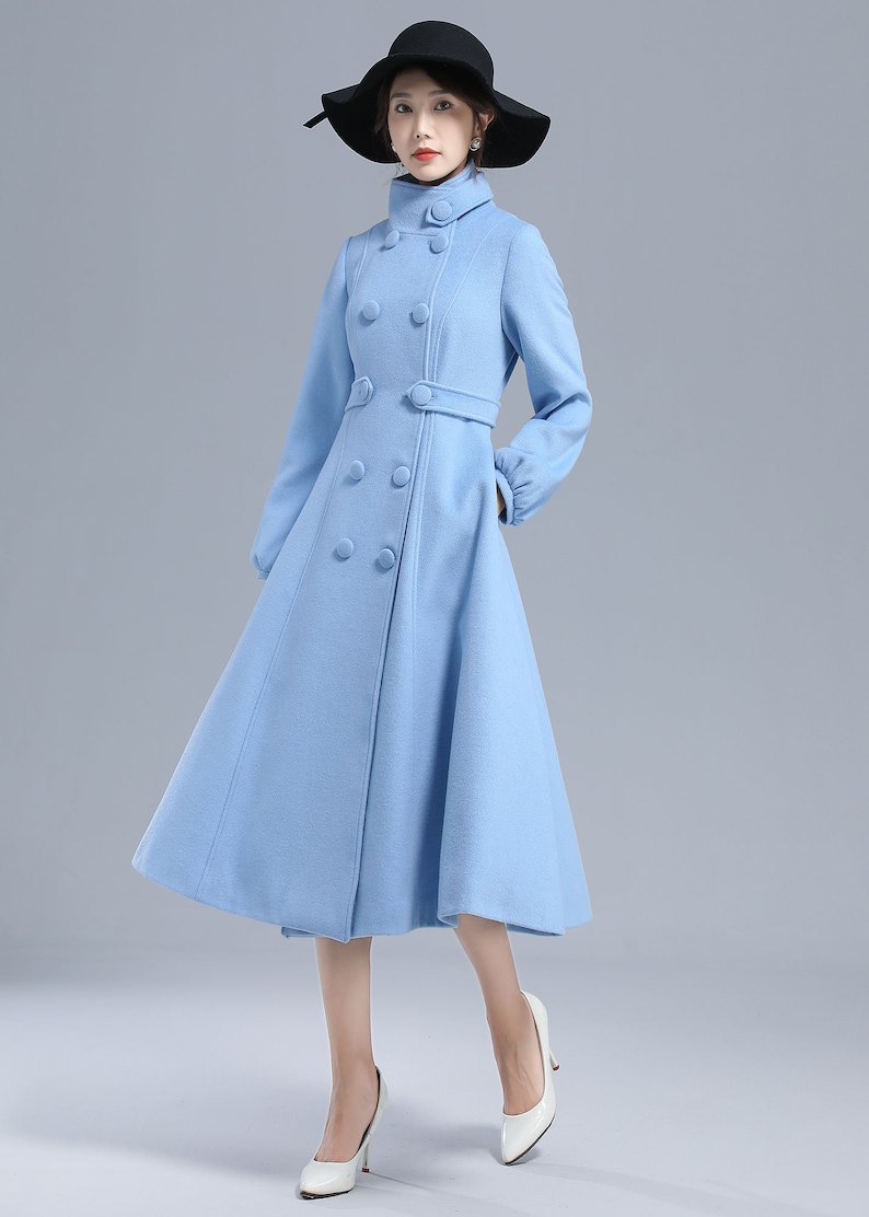Double Breasted Wool Coat Light Blue Wool Coat Warm Winter - Etsy