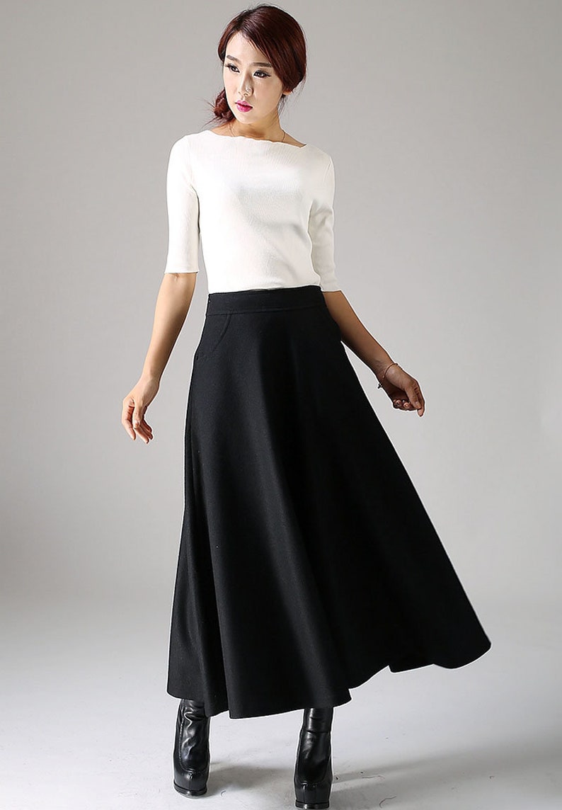 Vintage 1950s Maxi Wool Skirt Long Skirt Black Skirt A Line Etsy