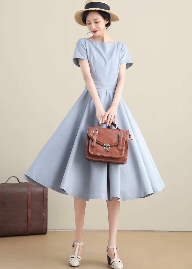 Light Blue Swing Dress 1950s Retro Midi Dress Women Fit and | Etsy