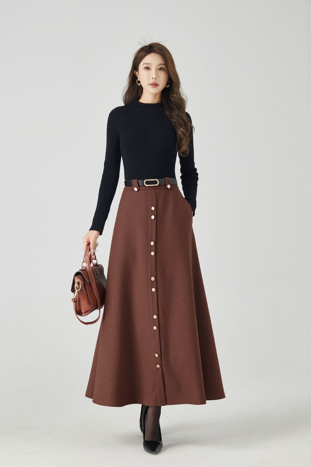 Long Wool Skirt, Maxi Wool Skirt, A-line Wool Skirt, Brown Wool Skirt ...