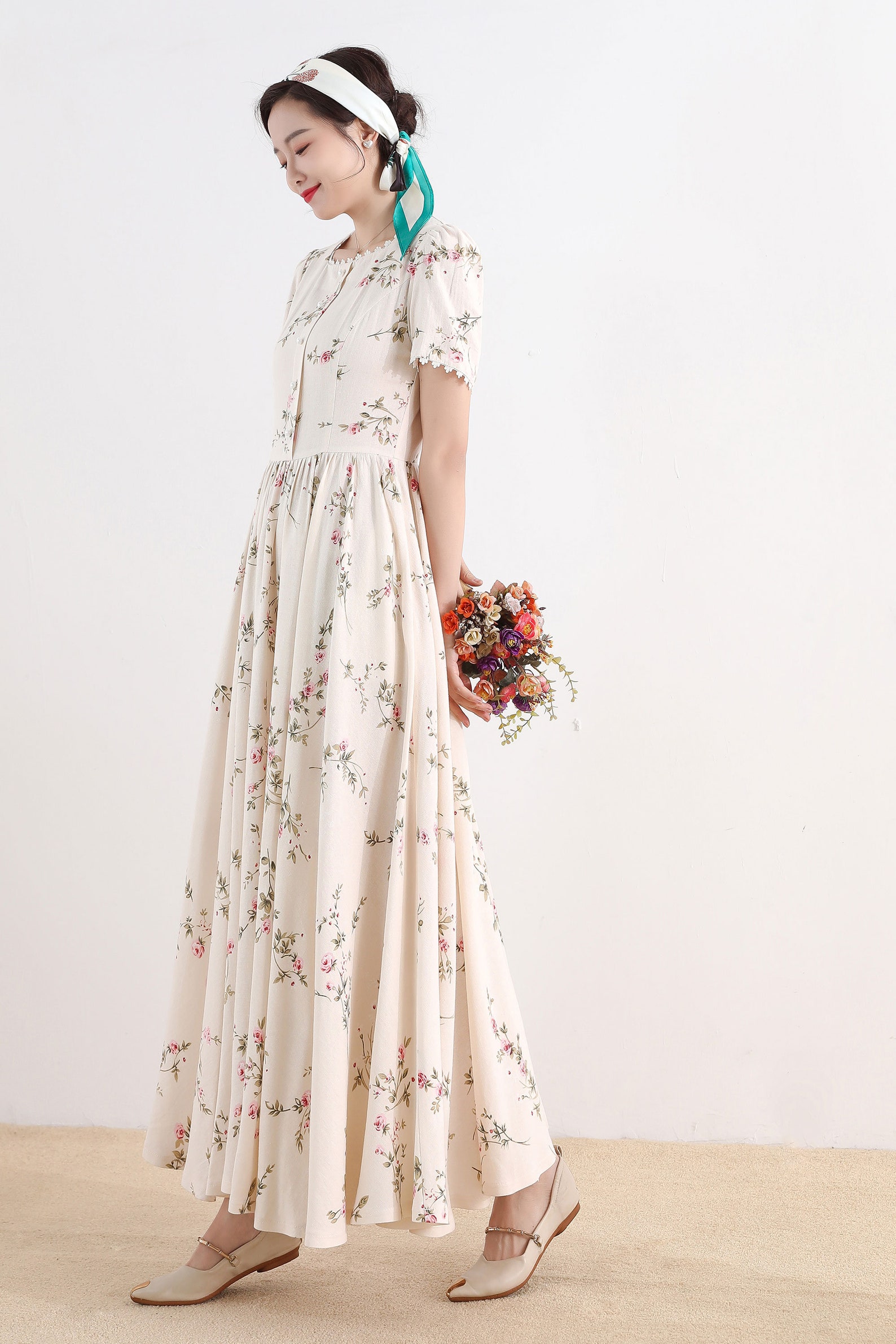 Flower Linen Maxi Dress Linen Dress Linen Shirt Dress Short - Etsy
