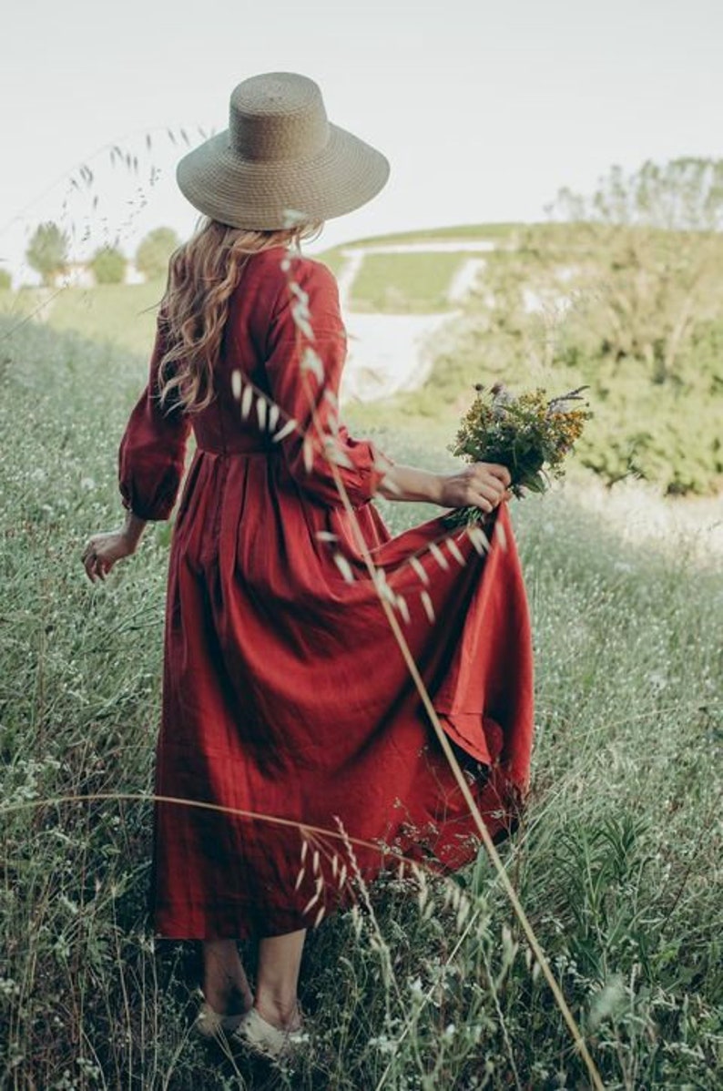 Linen Dress Cottagecore Dress Long Linen Dress Womens - Etsy