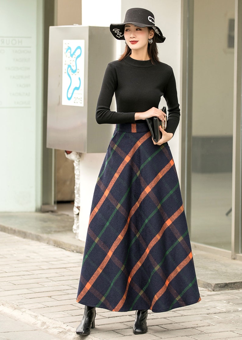 Vintage 1950s Blue Plaid Wool Maxi Skirt Long Winter Wool Etsy