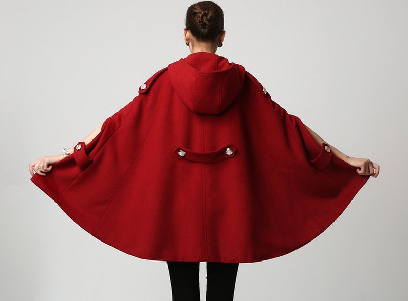Women's Winter Red Wool Hooded Wool Cape Coat Plus Size - Etsy
