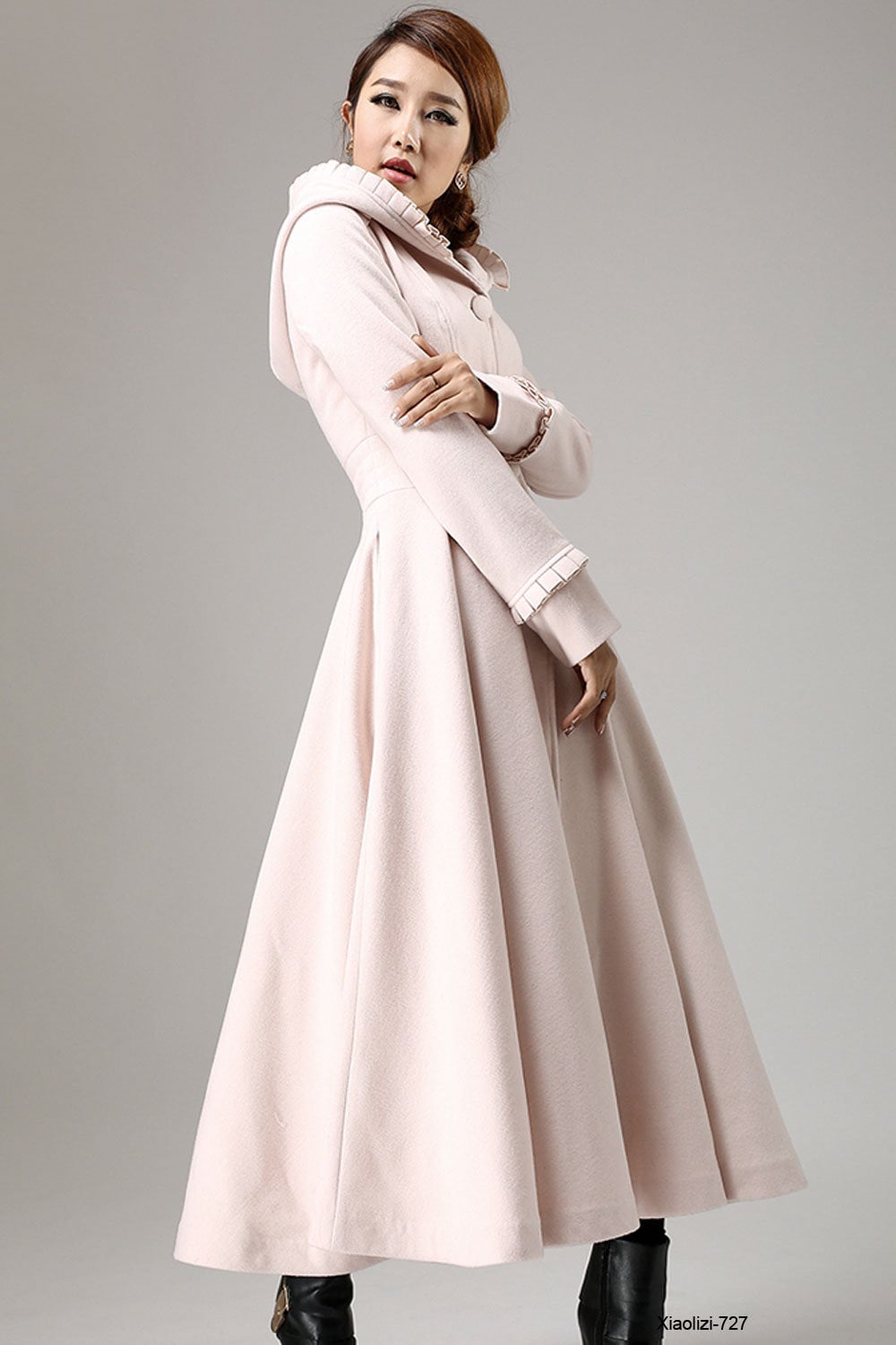 Pink Wool Coat, Women Coat, Maxi Coat, Winter Coat, Coat Dress, Hooded ...