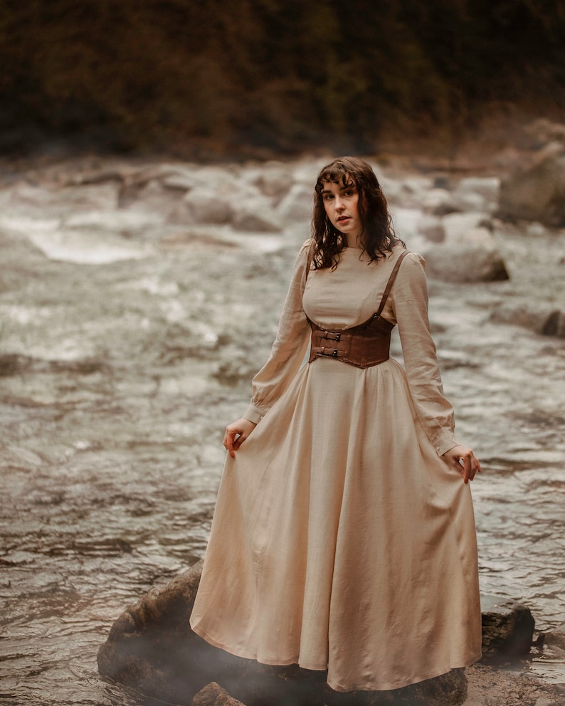 Beige Linen Dress Long Sleeve Linen Maxi Dress Womens Linen - Etsy