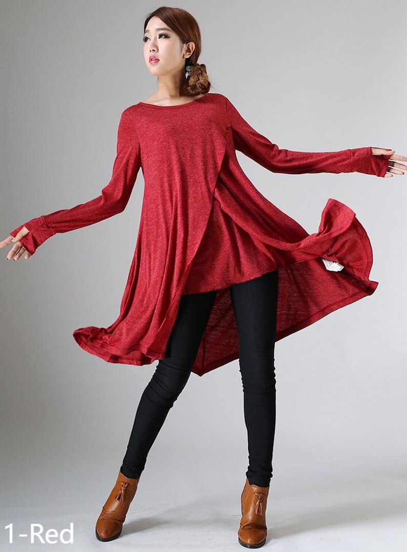Asymmetric Tunic Top, Red Knit Tunic, Plus Size Tunic, Loose Fit Knit ...