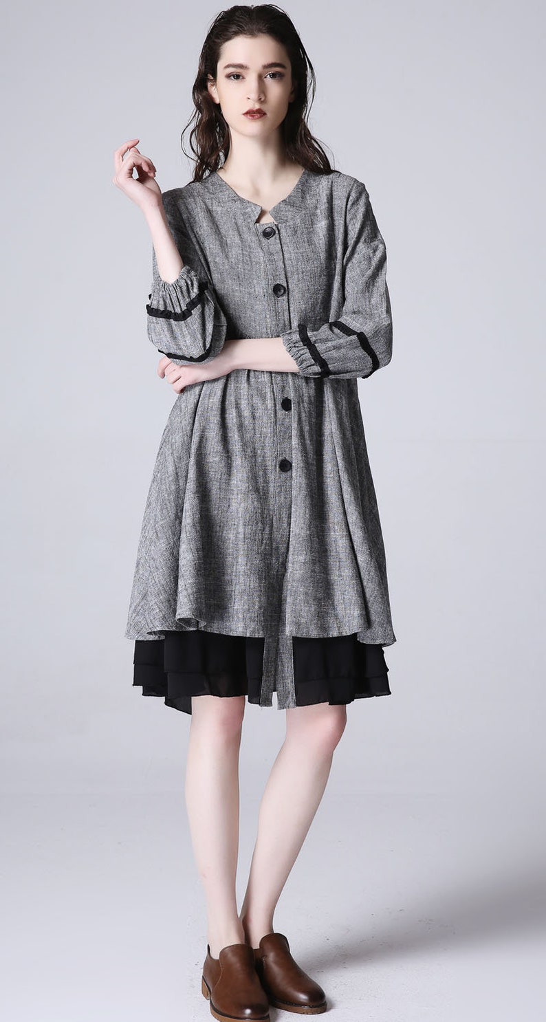 Gray tunic dress linen tunic tunic dress midi dress summer | Etsy