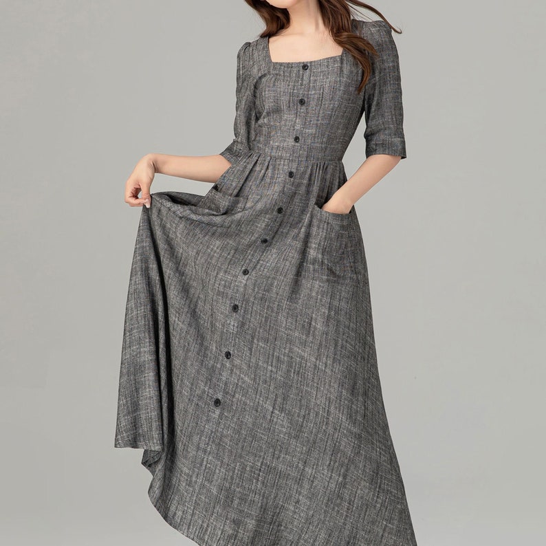 Linen Dress, Linen Maxi Dress, Button Linen Dress, A Line Dress With ...