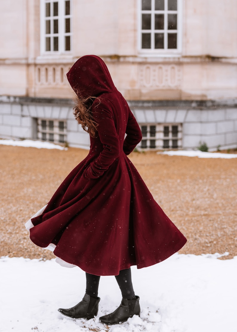 Burgundy Wool Coat Hooded Wool Coat Single Breasted Wool - Etsy