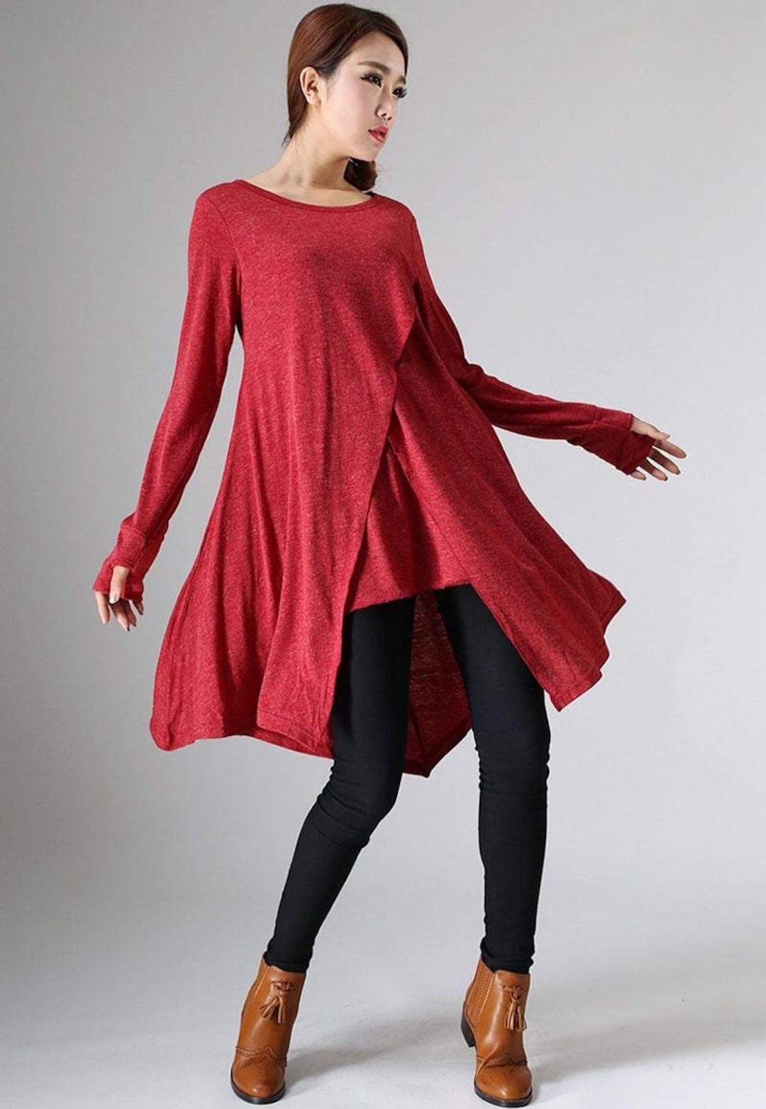 Asymmetric Tunic Top, Red Knit Tunic, Plus Size Tunic, Loose Fit Knit ...