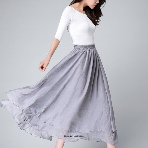 Summer Gray Swing Chiffon Skirt Long Skirts for Women High - Etsy