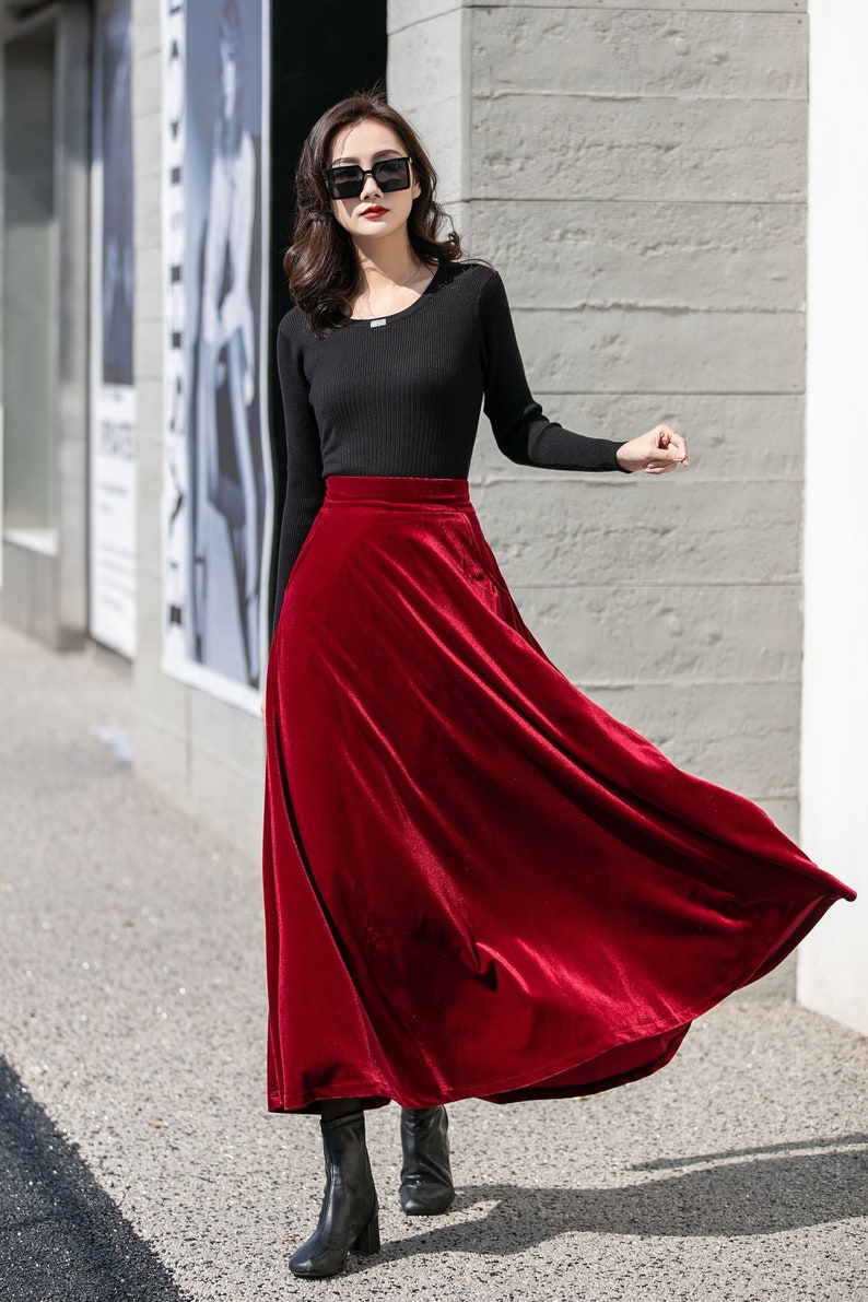 Red Long Velvet Skirt High Waisted Skirt Swing Skirt A Line - Etsy