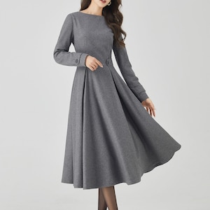 Gray Wool Dress, Midi Wool Dress, Swing Long Wool Dress for Women, Fit ...