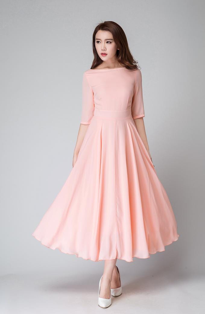 Chiffonkleid für Frauen, Langes Chiffonkleid, Rosa langes Kleid ...