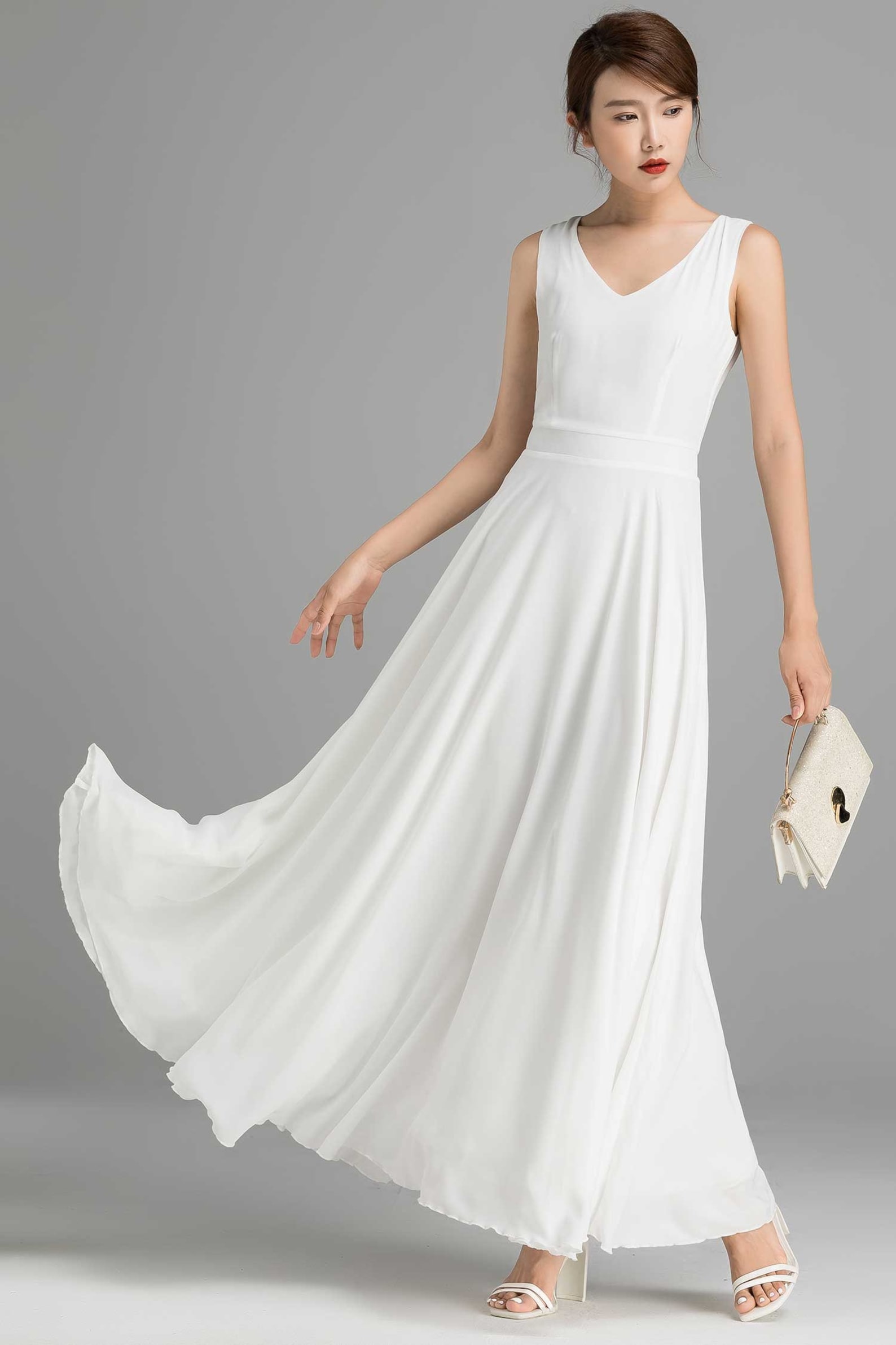 White Dress Chiffon Dress Sleeveless Chiffon Maxi Dress - Etsy