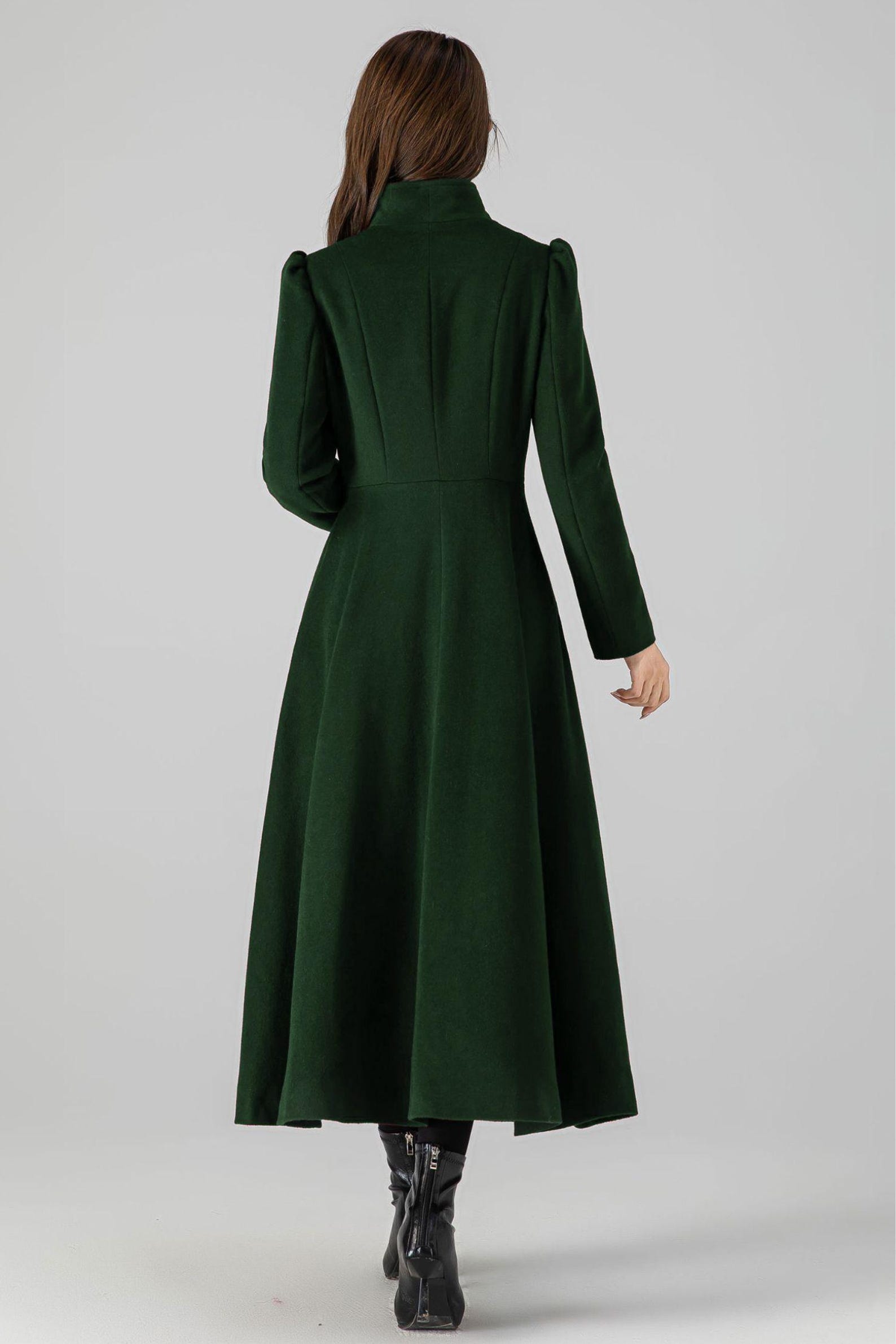 Elegant Dark Green Wool Princess Coat: Vintage Inspired Winter Overcoat ...