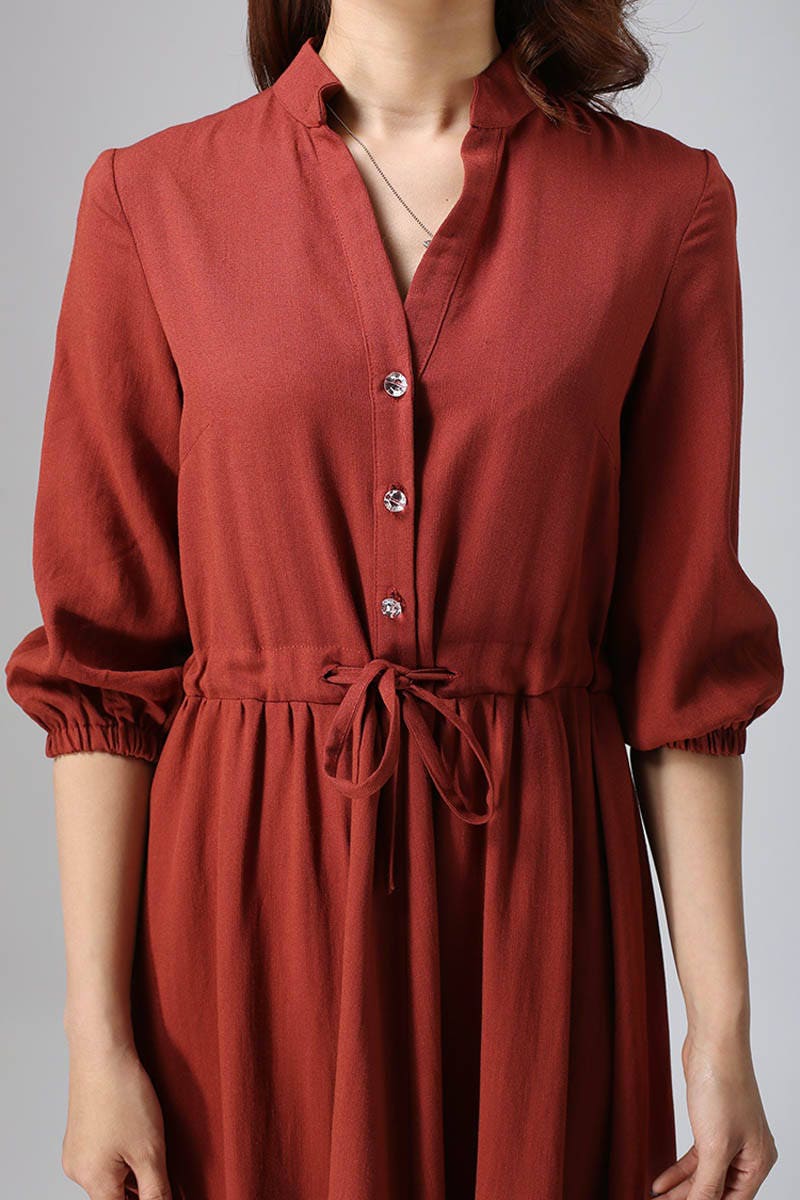 Rust Red Linen Shirt Dress Casual Linen Maxi Dress with | Etsy