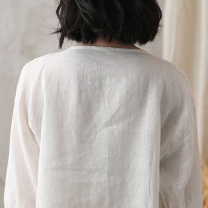 Weekend Outfit, White Linen Tops, Retro Crew Neck Linen Blouses, 3/4 ...