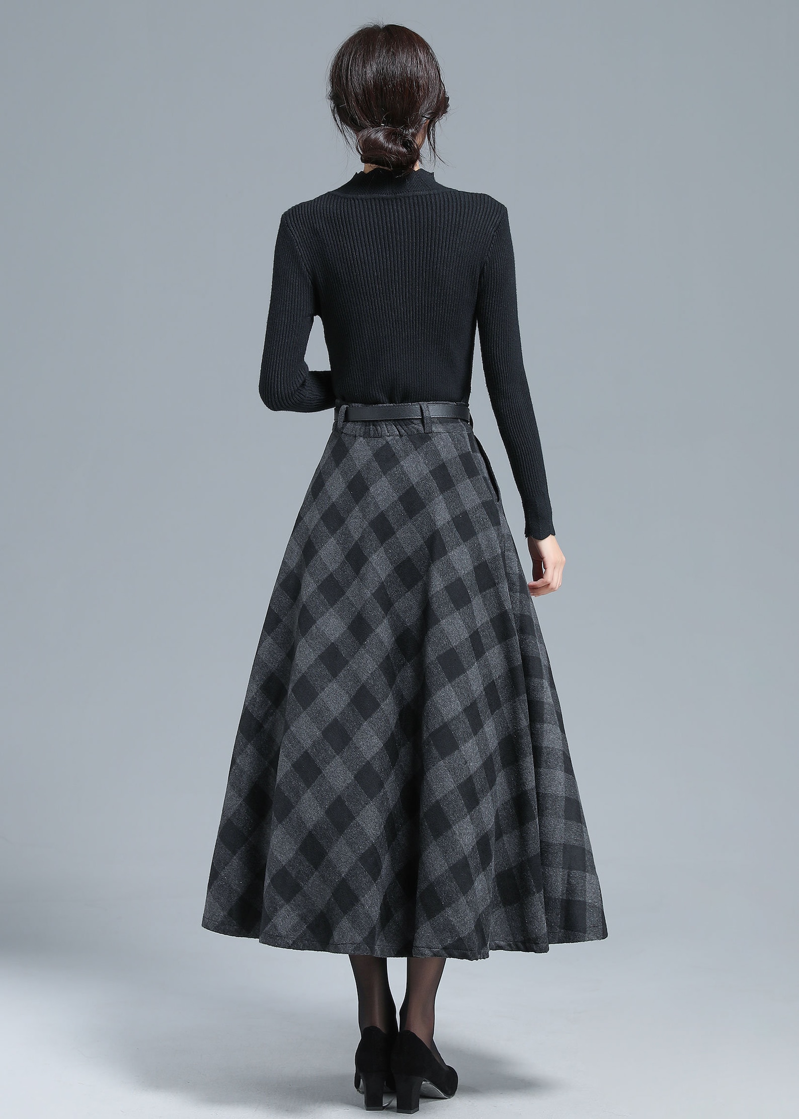 50s Wool Midi Plaid Skirt Women, A Line Wool Skirt With Pockets, Flared ...