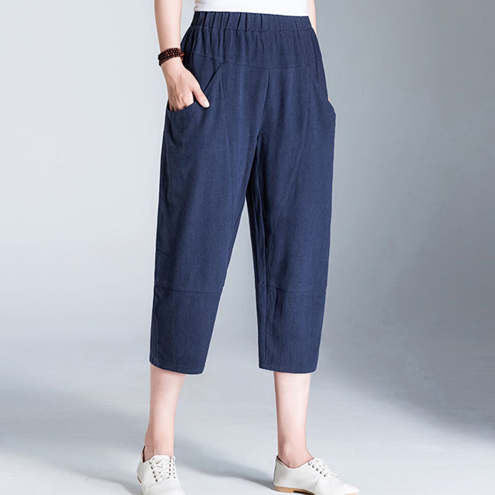 Summer Womens Cotton Linen Capris Plus Size Linen Pants Etsy