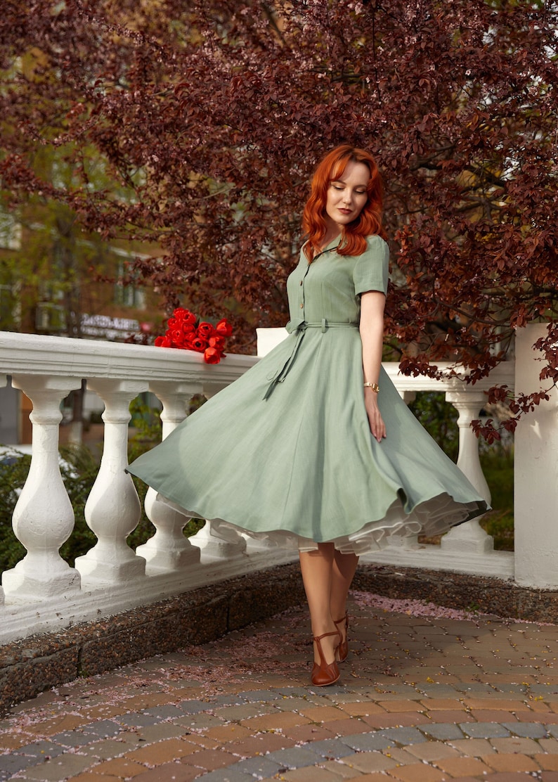 50s Midi Shirt Dress Women Fit and Flare Swing Dress Vintage - Etsy