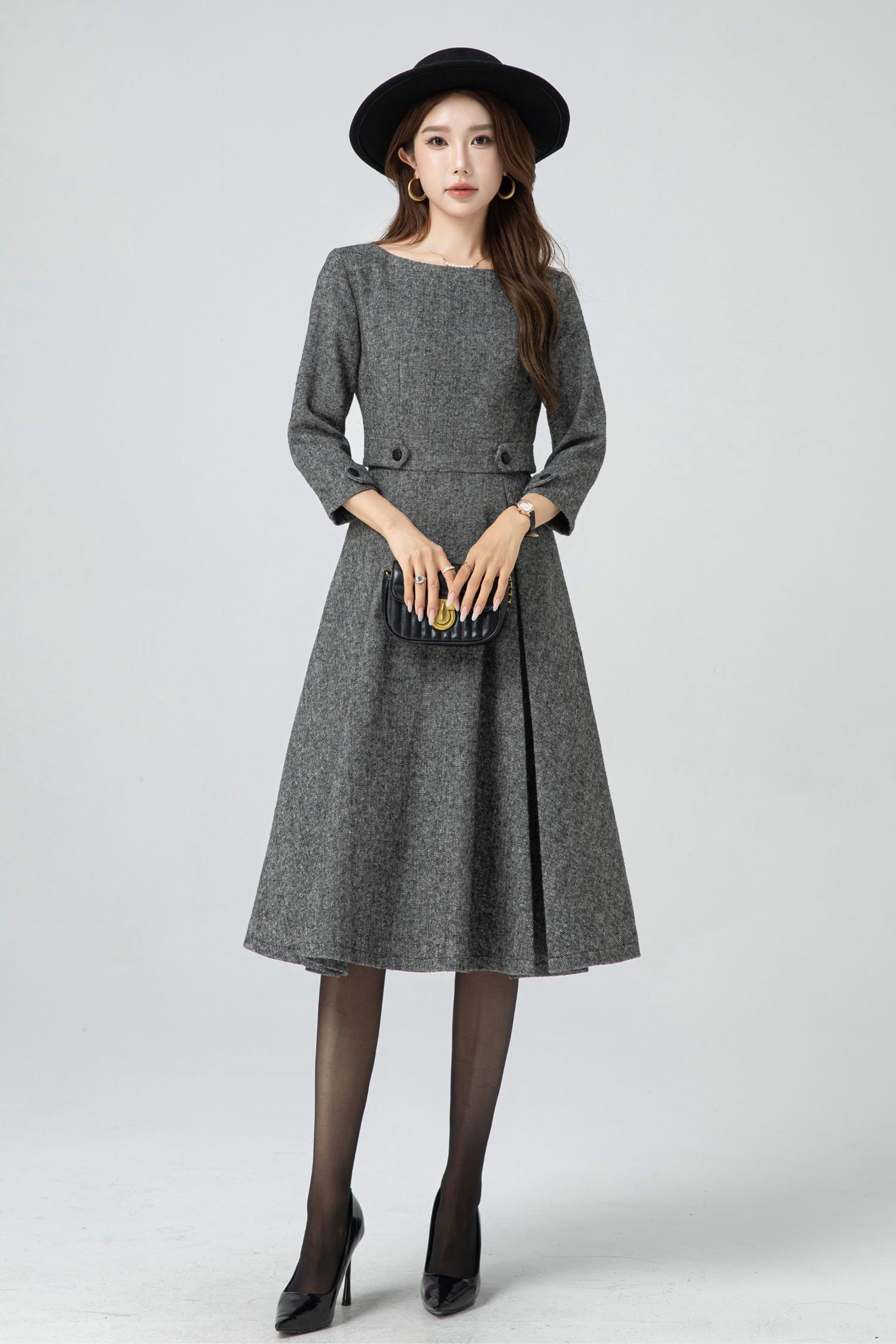 Wool Dress, Midi Wool Dress, Women's Dress, Fit and Flare Dress, Swing ...