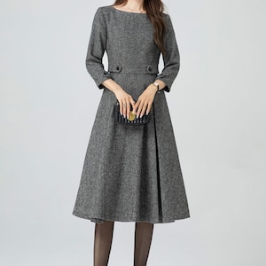 Wool Dress, Midi Wool Dress, Women's Dress, Fit and Flare Dress, Swing ...