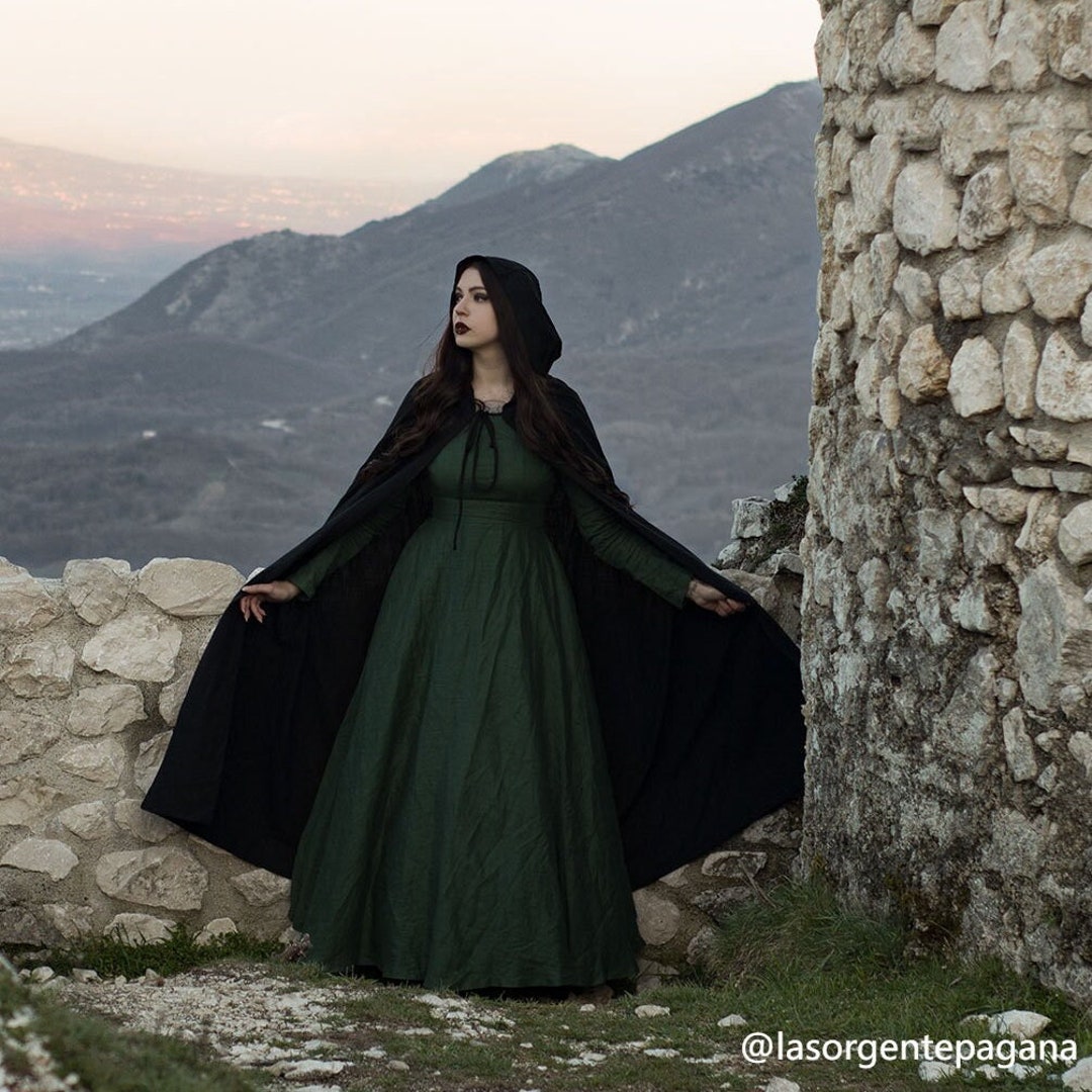 Black Medieval Linen Maxi Cloak With Hood, Linen Ranger Hooded Cloak ...