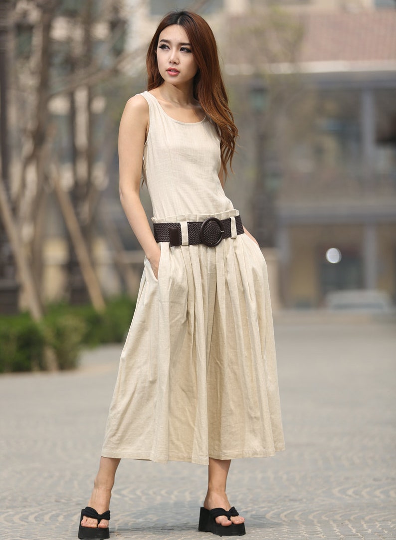 Beige Linen dress Sleeveless dress women Linen dress long | Etsy