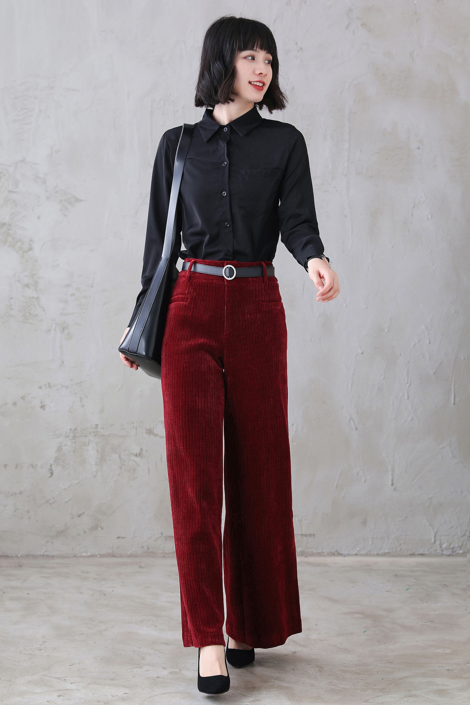 Red Corduroy Pants Wide Leg Pants for Women Long Pants High - Etsy
