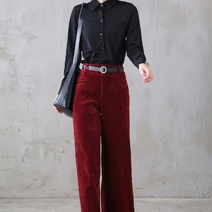 Red Corduroy Pants, Wide Leg Pants for Women, Long Pants, High Waist ...
