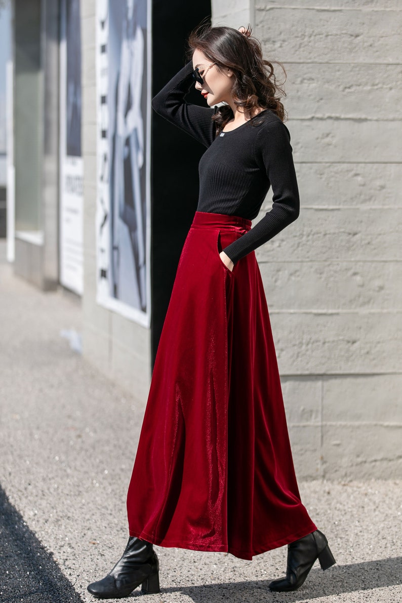 Red Long Velvet Skirt High Waisted Skirt Swing Skirt A Line - Etsy