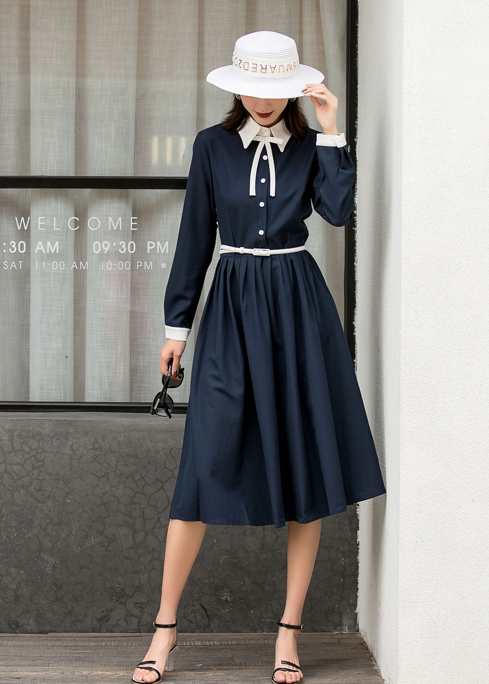 Button up Shirt Dress Summer Fall Navy Formal Button up Midi - Etsy