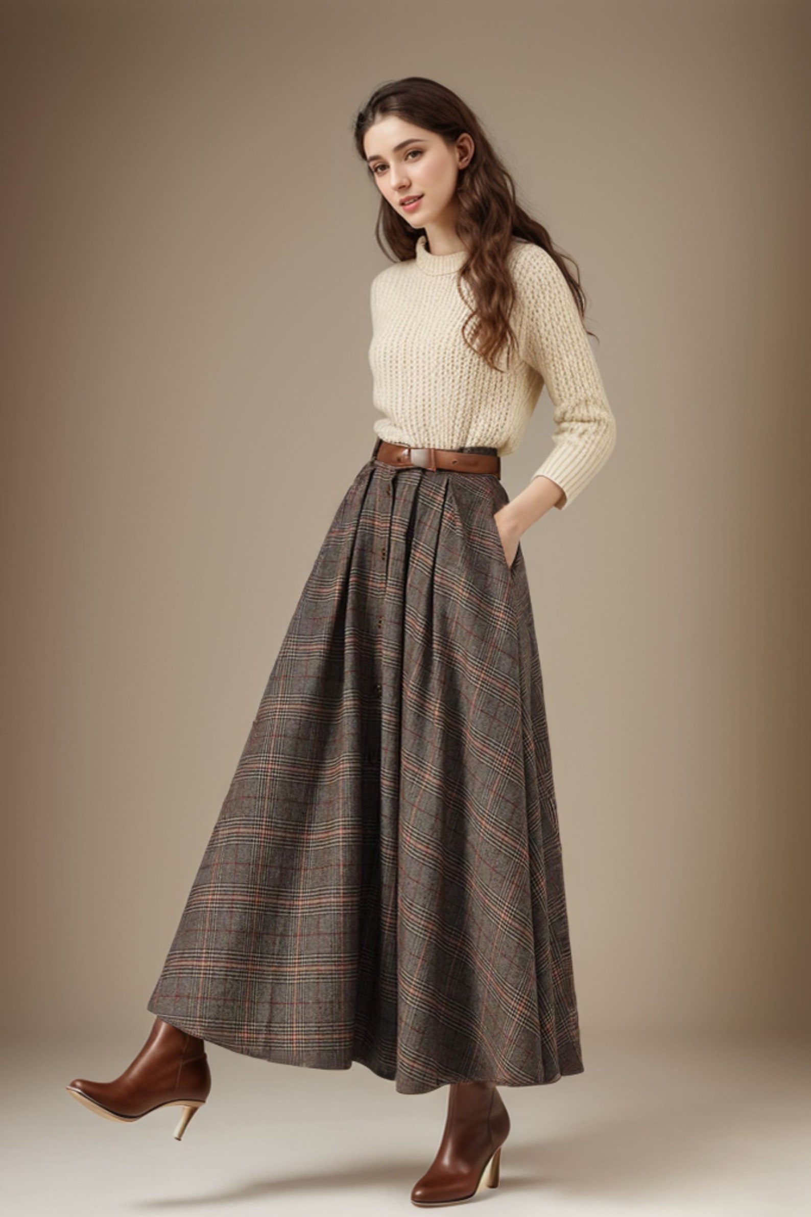 Wool Skirt, Long Wool Plaid Skirt, Tartan Wool Maxi Skirt, Vintage ...