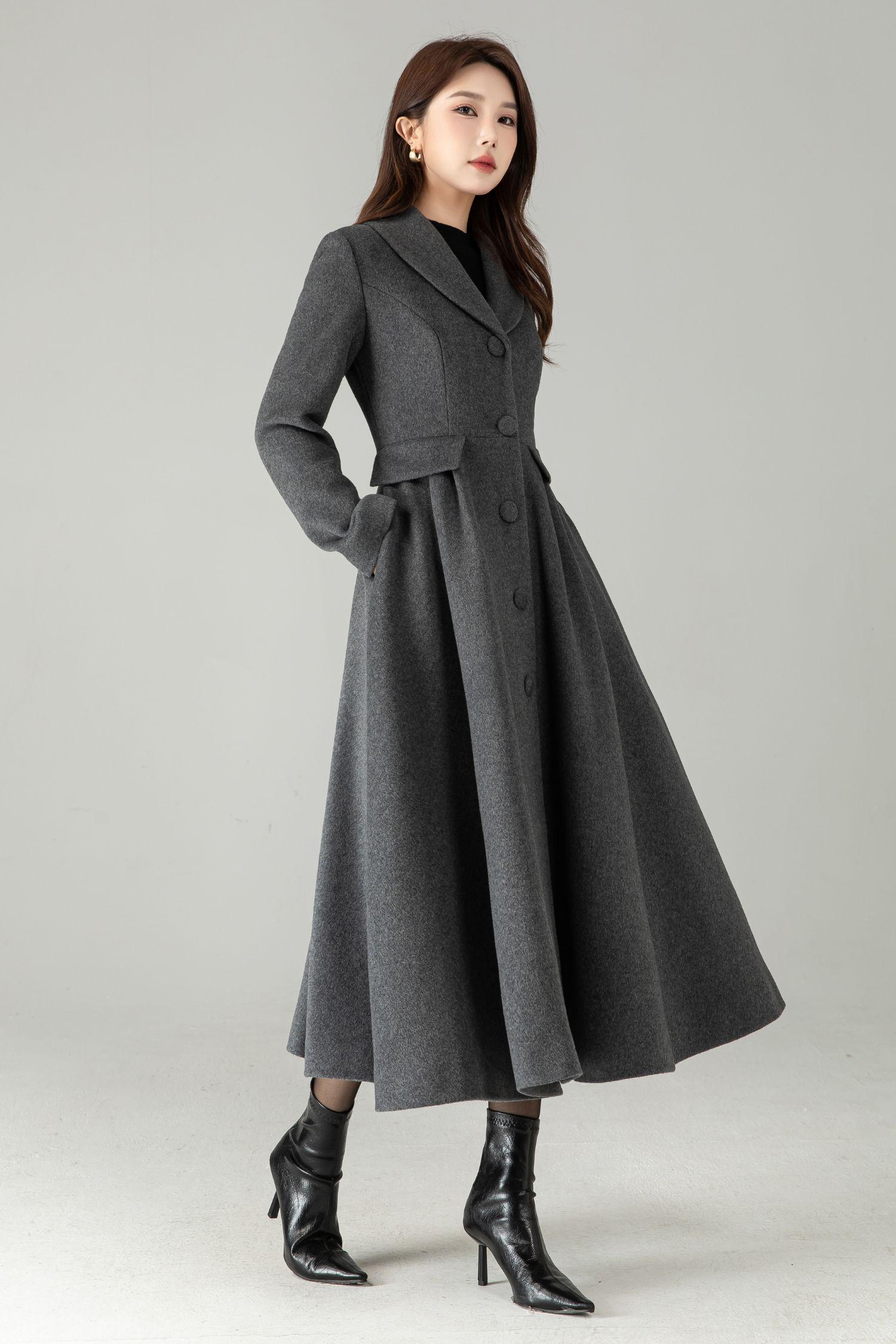 Gray Wool Blend A-line Coat: Long Tailored Winter Overcoat, Custom ...