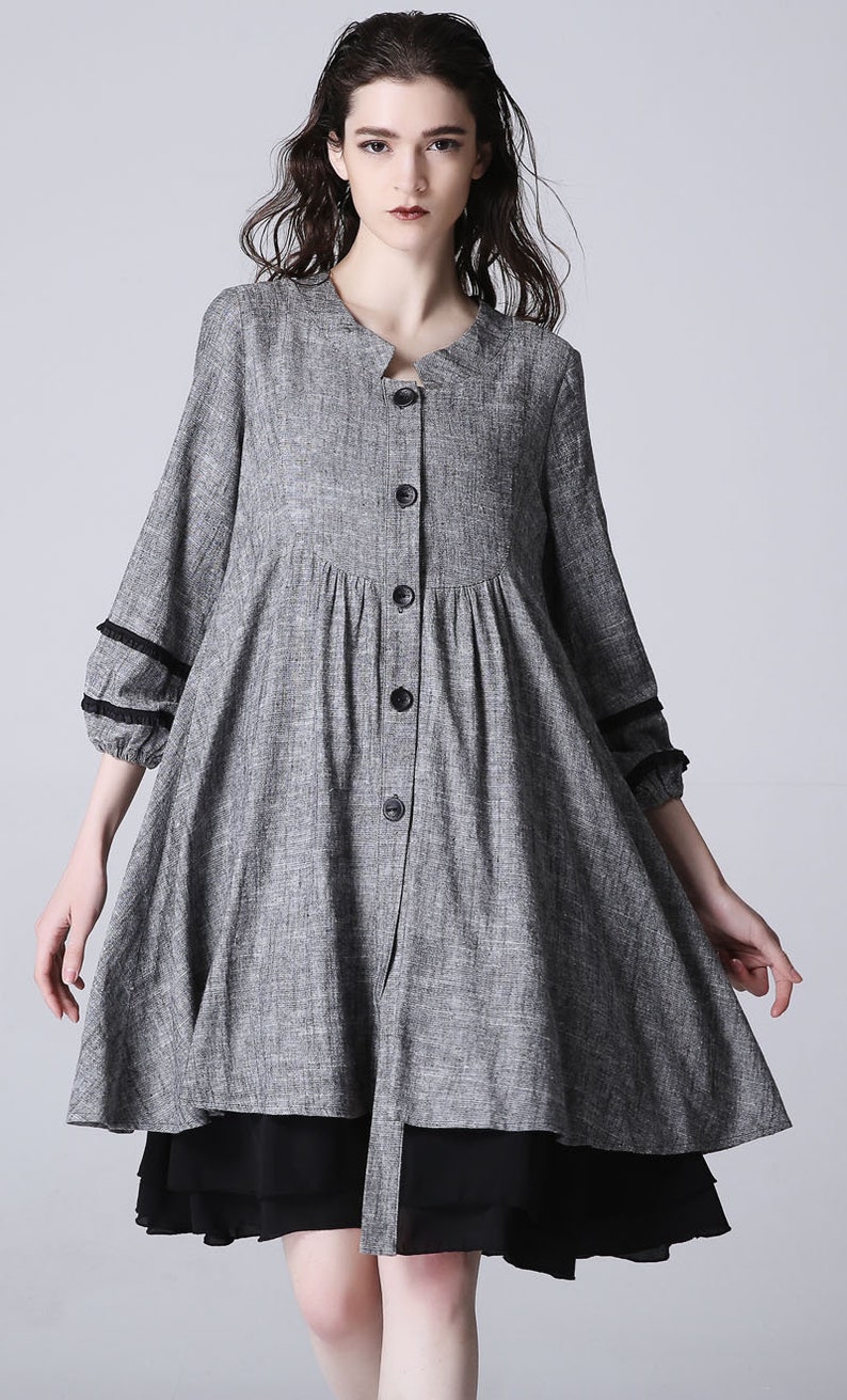 Gray tunic dress linen tunic tunic dress midi dress summer | Etsy