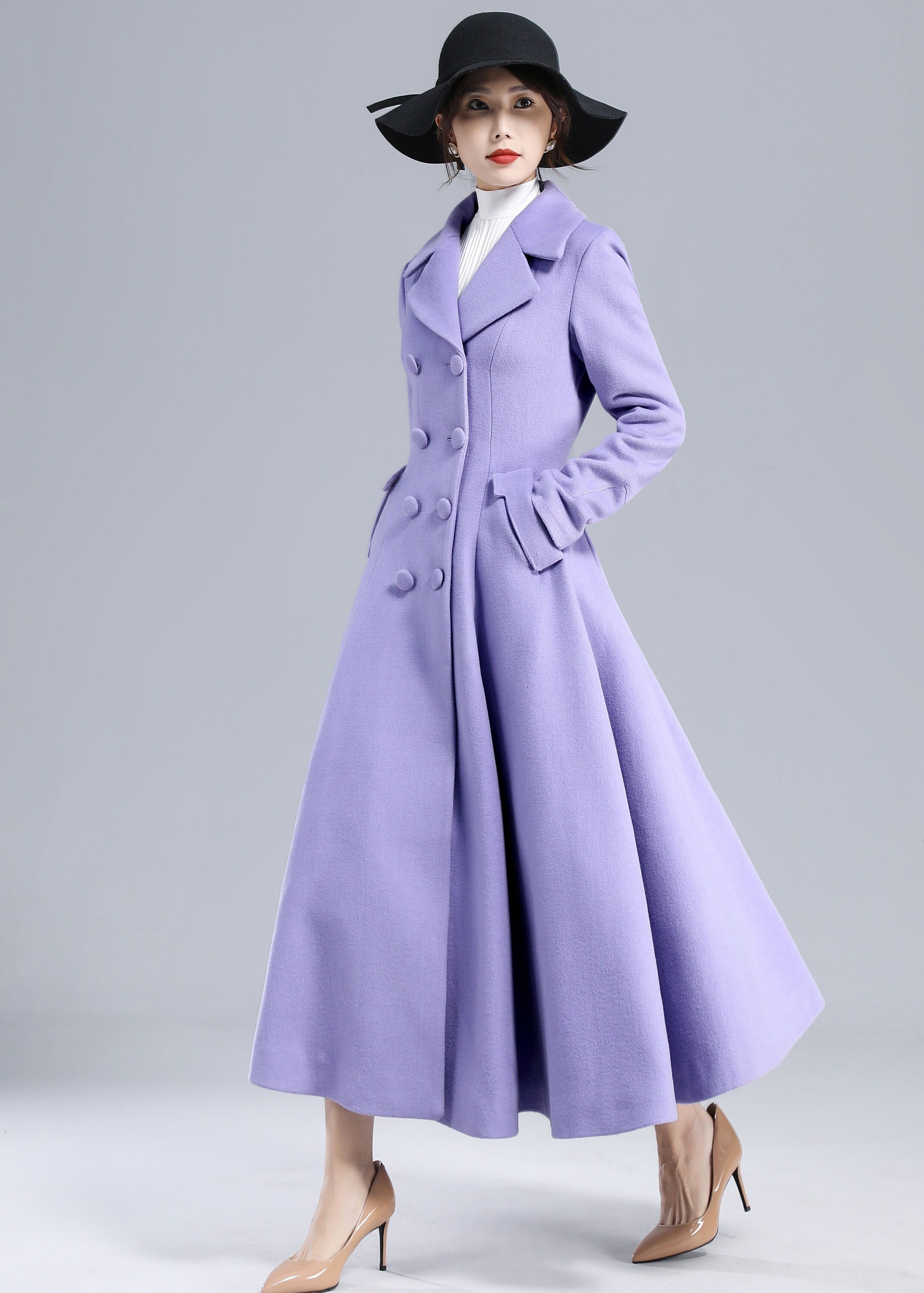 Vintage Inspired Purple Wool Coat, Long Wool Coat Women, 50s Vintage Inspired Purple Wool Coat, Long Wool Coat Women, 50s