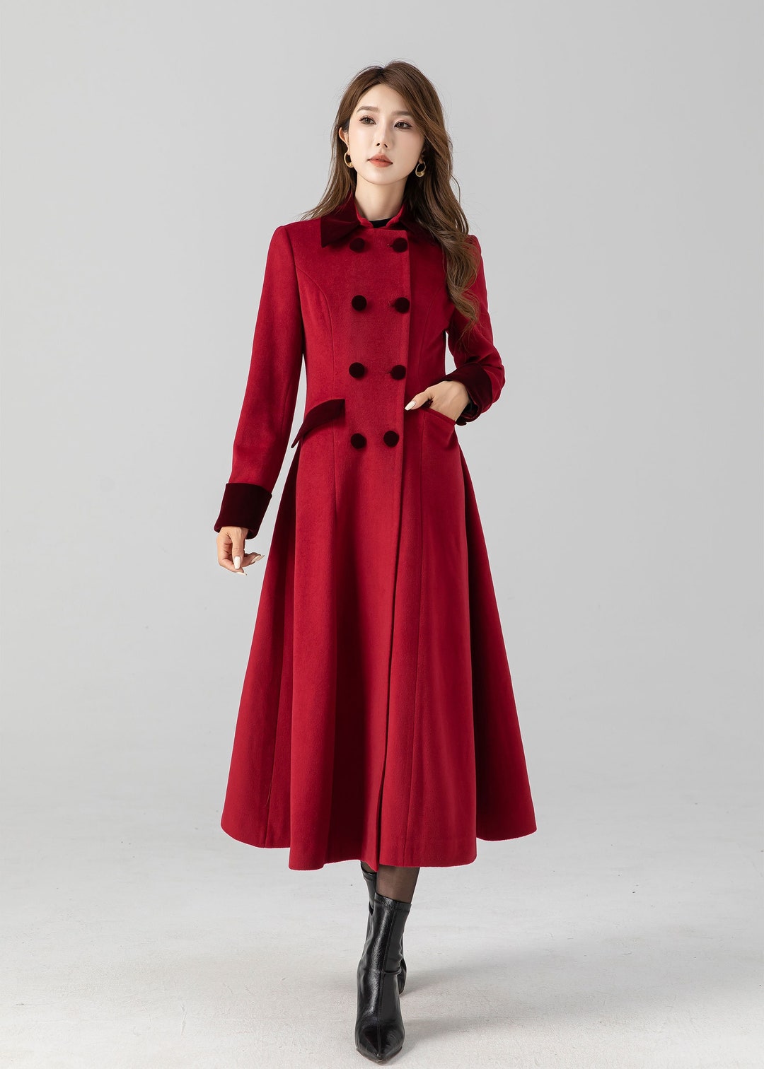 Wool Coat Long Wool Coat Swing Wool Coat Dark Red Midi - Etsy