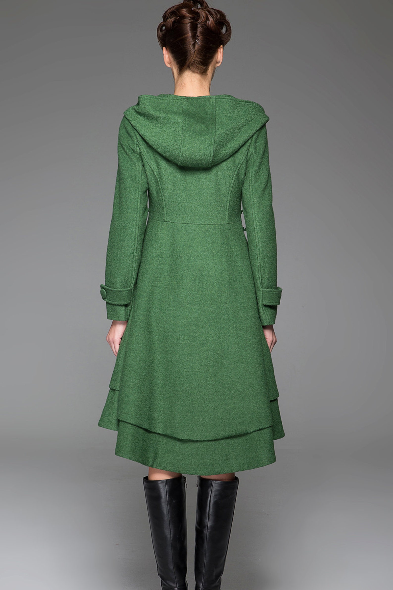 Vintage Inspired Hooded Wool Coat Women Green Fit And Flare Etsy