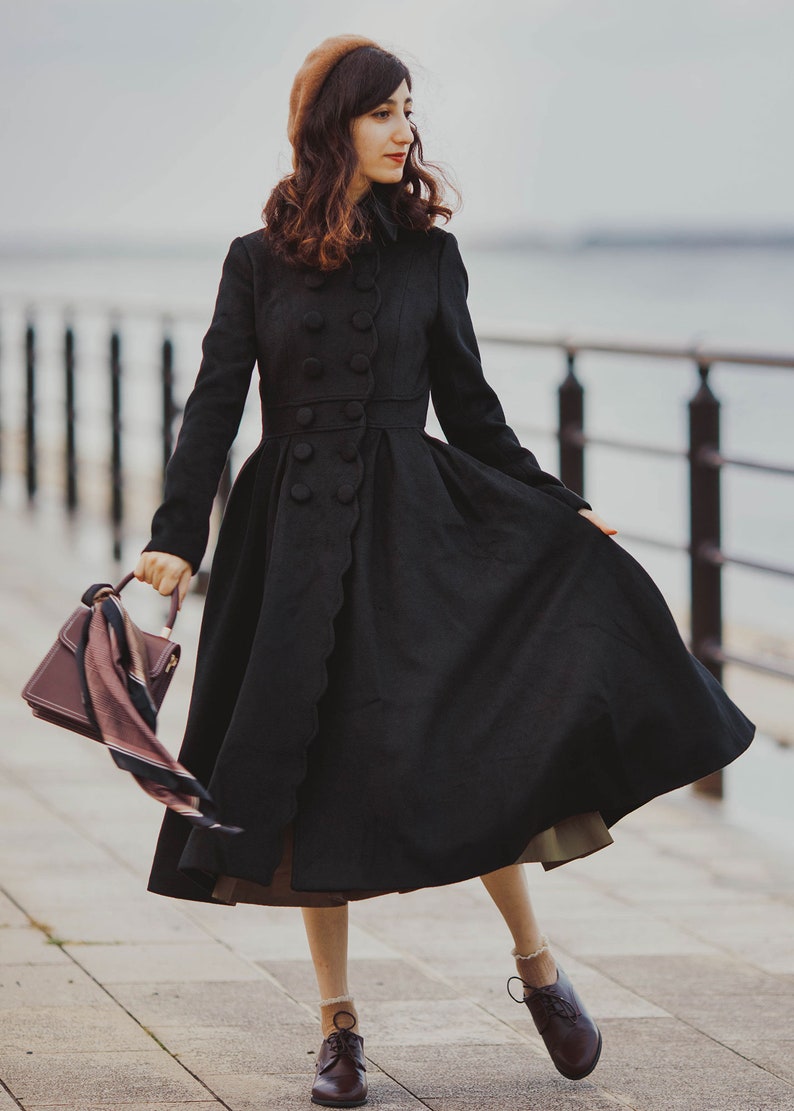 1940s Dark Blue Wool Princess Coat Double-breasted Long Wool | Etsy