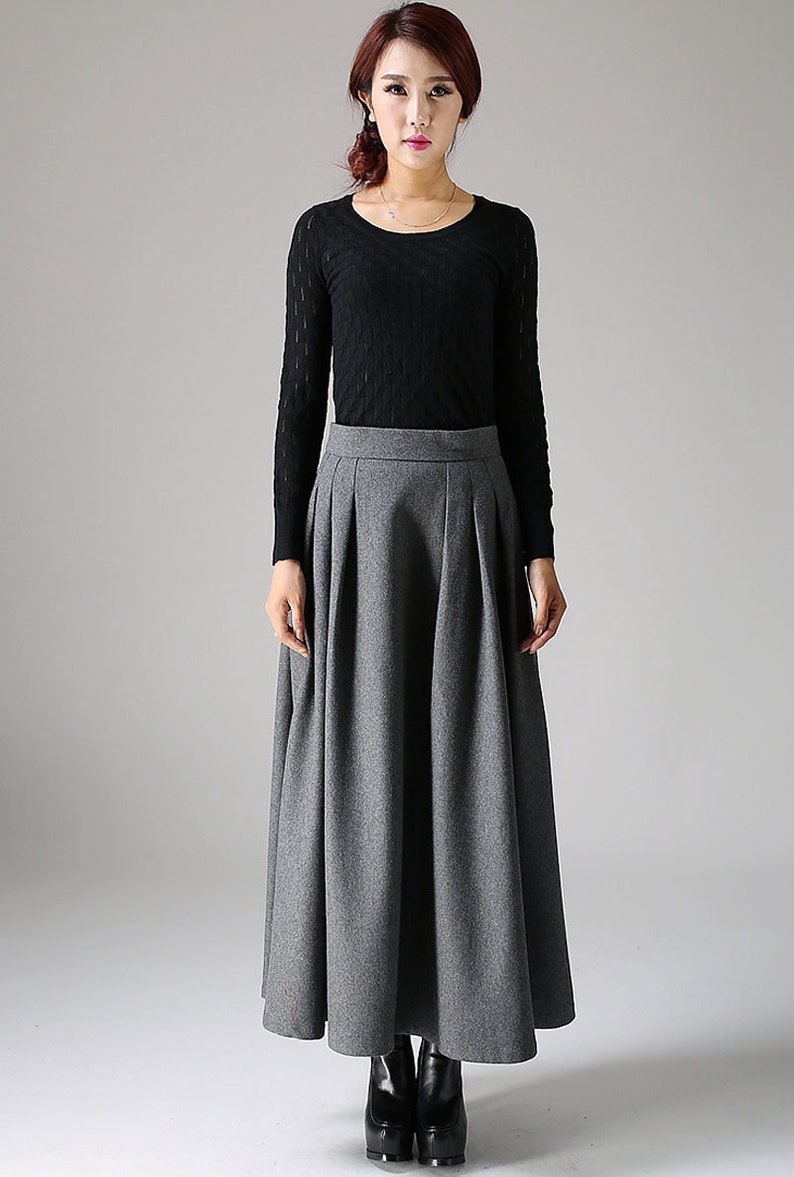 Wool Skirt A Line Skirt Gray Wool Skirt Winter Skirt Long Etsy