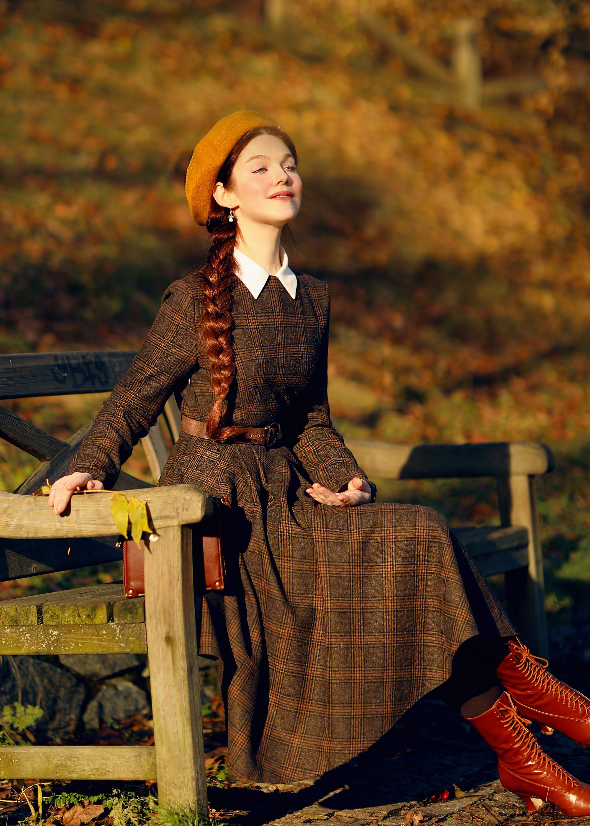 Wool Dress, Plaid Midi Wool Dress, Swing Wool Dress, Long Wool Dress, Plaid Midi Wool Dress, Swing Wool Dress, Long