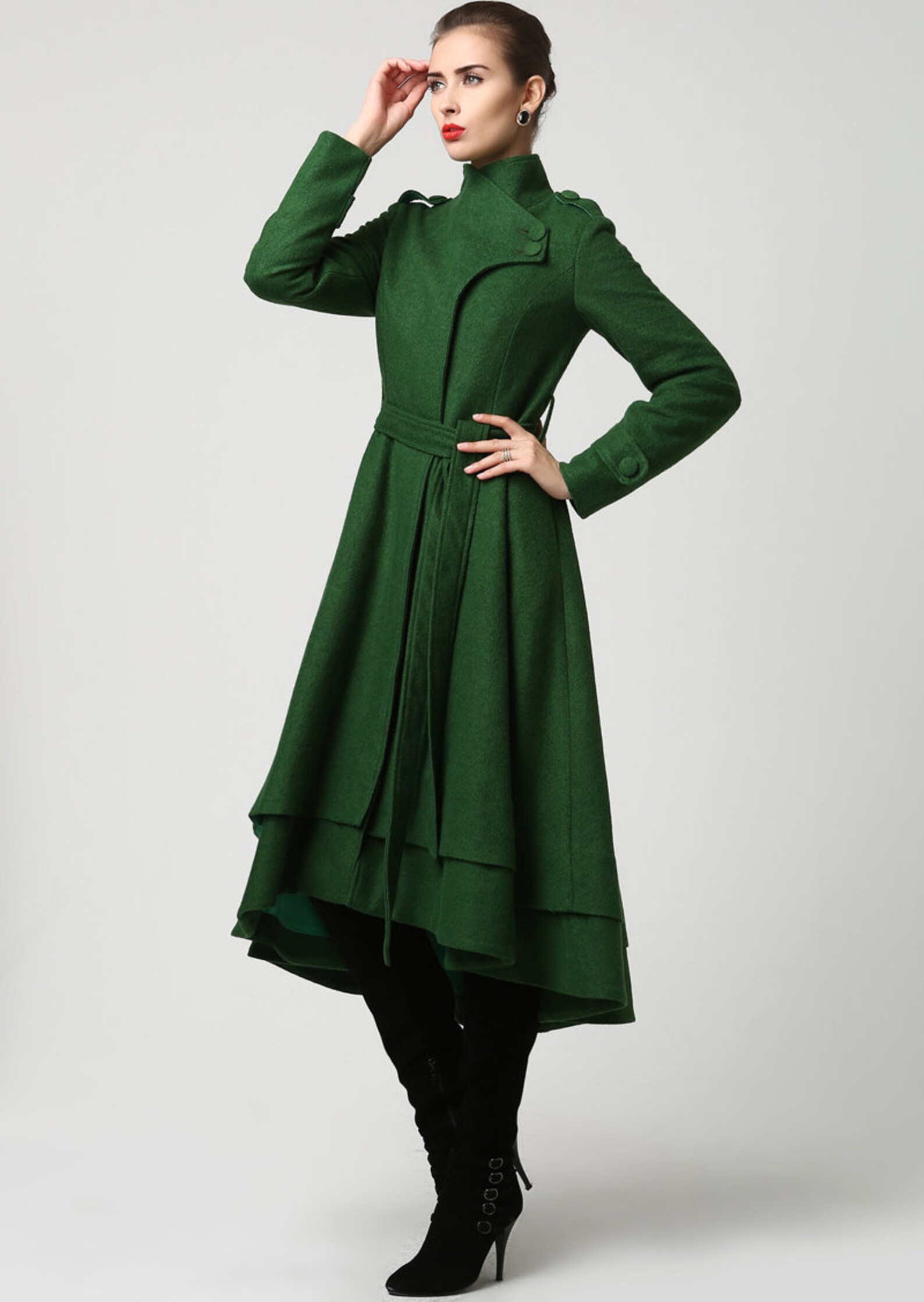 Asymmetrischer Wollmantel in grün Langer Wollmantel Gothic | Etsy