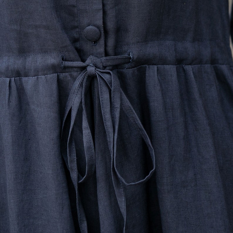 Swing Linen Shirt Dress, Button Front Shirtdress With Pockets, High ...