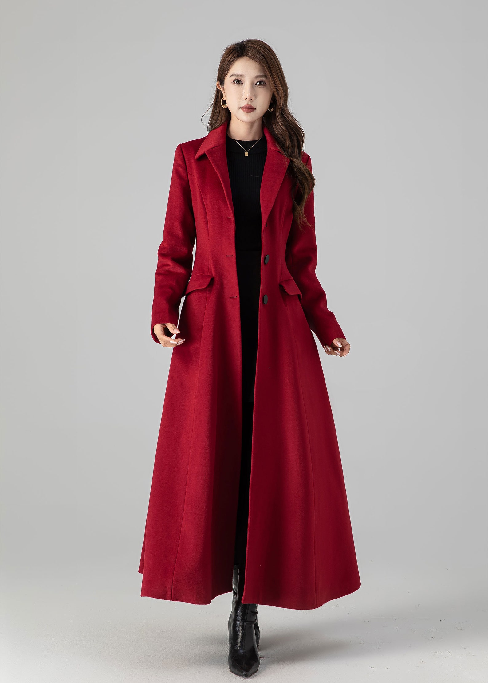 Red Long Winter Coat, Trench Coat, Maxi Wool Coat, Swing Wool Coat ...