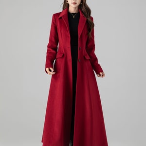 Red Long Winter Coat, Trench Coat, Maxi Wool Coat, Swing Wool Coat ...