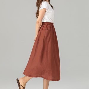 Weekend Getaways, Rust Red Linen Skirt, Linen Midi Skirt, A Line Skirt ...