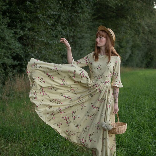 Vintage Inspired Floral Cottagecore Dress Long Linen Dress - Etsy