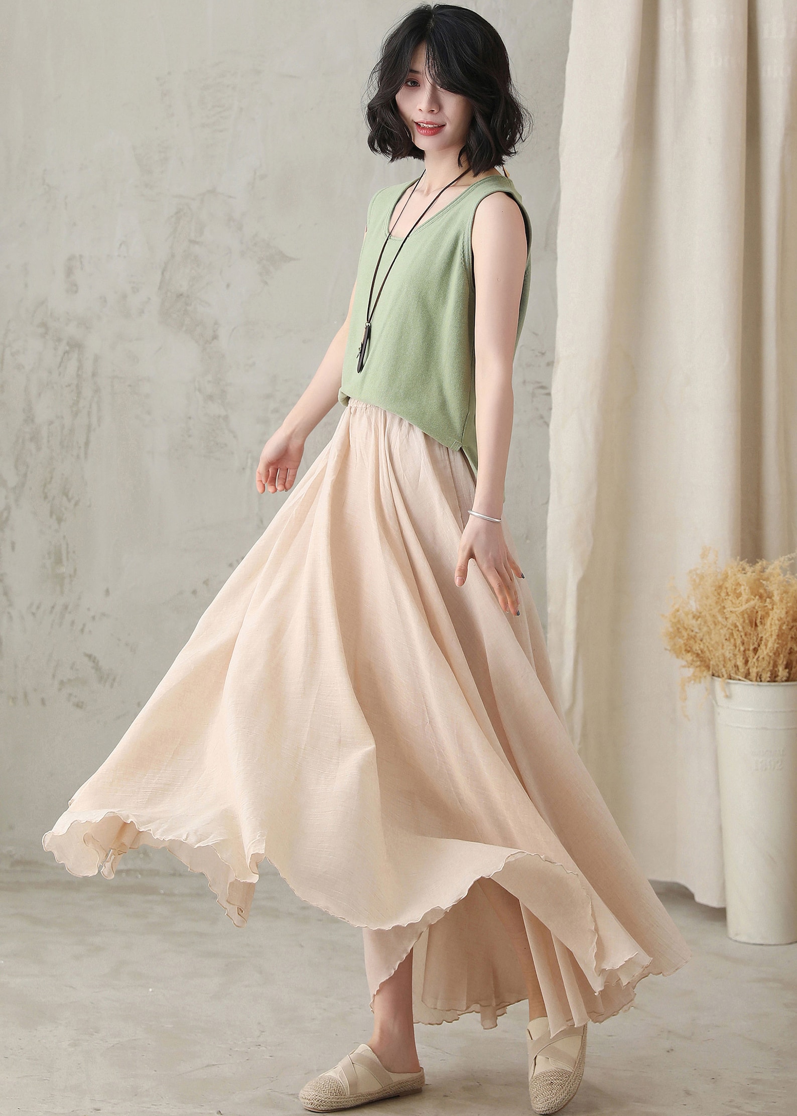 Cotton Maxi Skirt Women Flowy Long Skirt Pleated Boho Skirt - Etsy